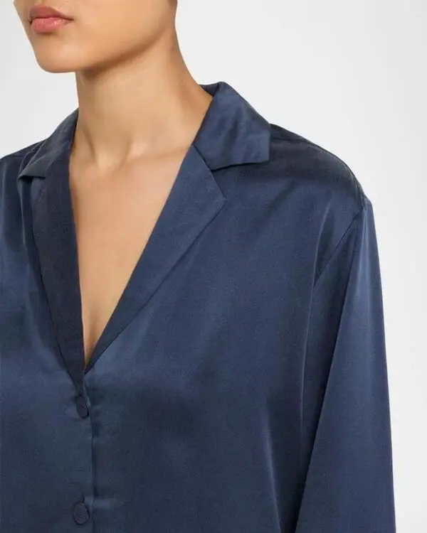 Lunya Washable Silk Button-down Pajama Set - Deep Blue