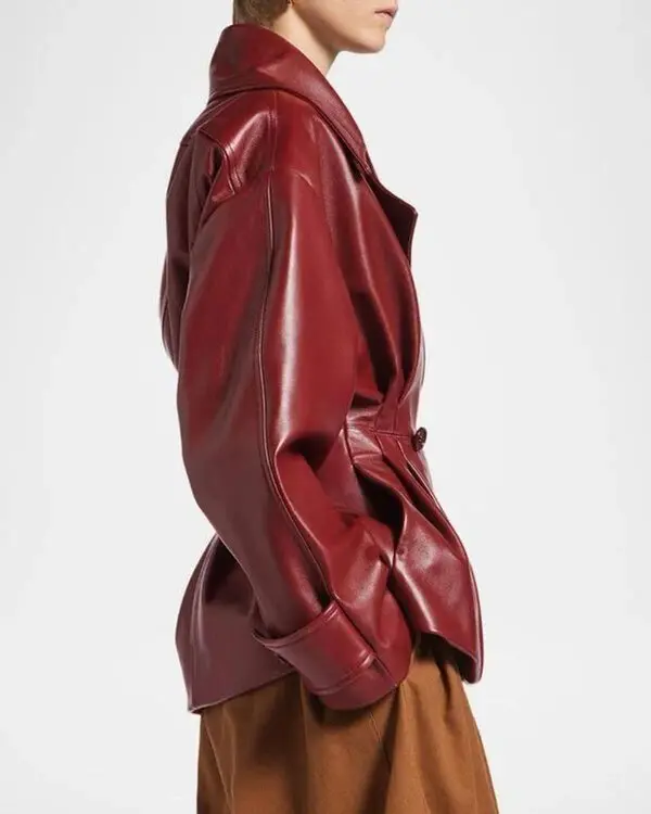 Balenciaga Pleated Leather Short Peplum Trench Coat
