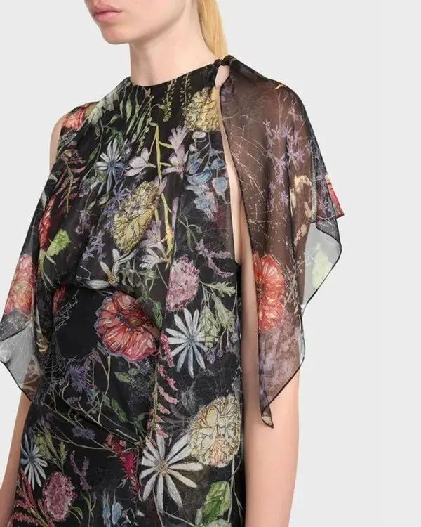 Alexander McQueen Floral-print Asymmetric Ruffle Midi Dress