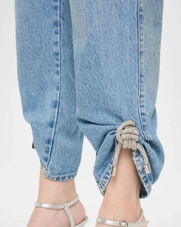 AREA Crystal Knot Straight-leg Ankle Jeans