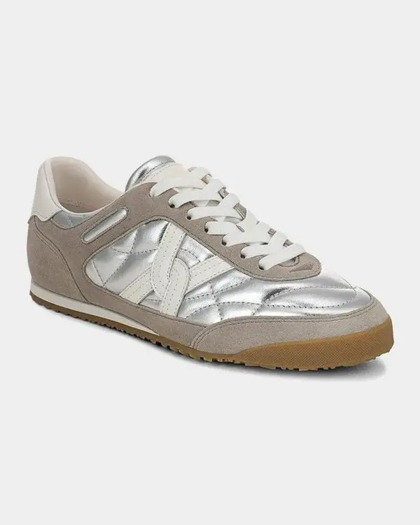 Veronica Beard Natalia Mixed Leather Low-top Sneakers - Silver/gre