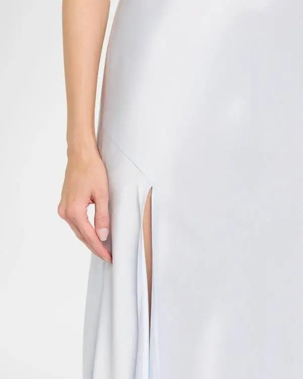 Lapointe Sleeveless Draped-neck Satin Slit Midi Dress - Cloud