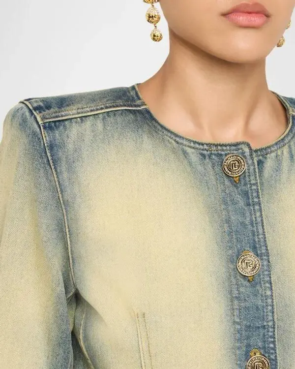 Balmain Button-down Belted Denim Top - Sanded Blu