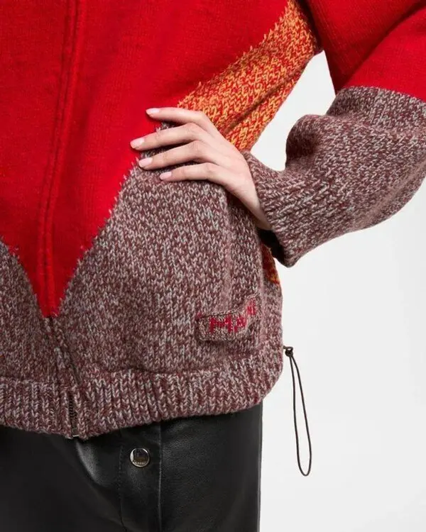 Marni Colorblock Wool-cashmere Drawstring Zip Jacket - Brightred
