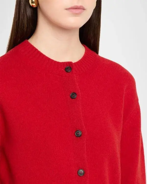 RÓHE Classic Crewneck Wool Cardigan - Red