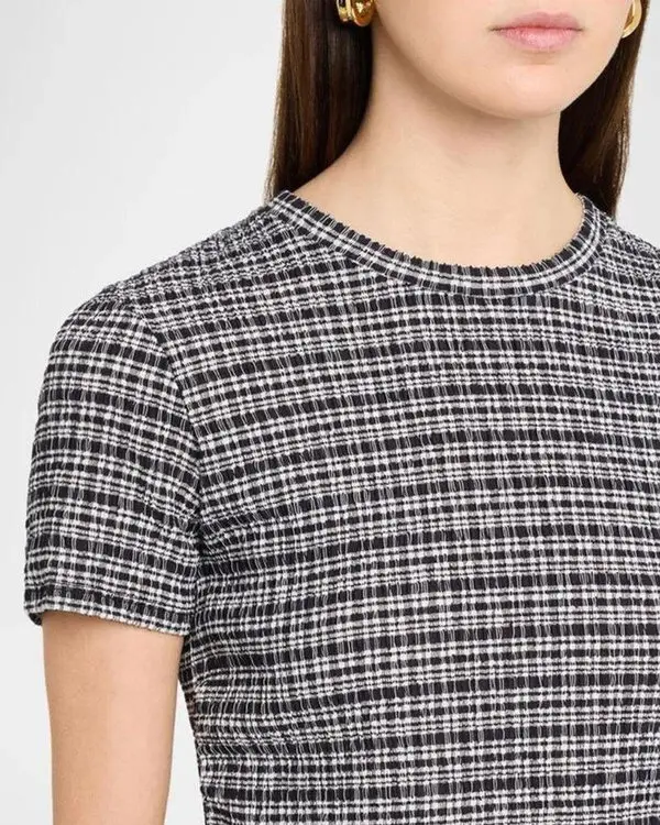 Vince Plaid Knit Short-sleeve Crewneck Tee