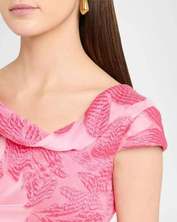 Talbot Runhof Floral Fil Coupe Cap-sleeve Midi Cocktail Dress - Azalea