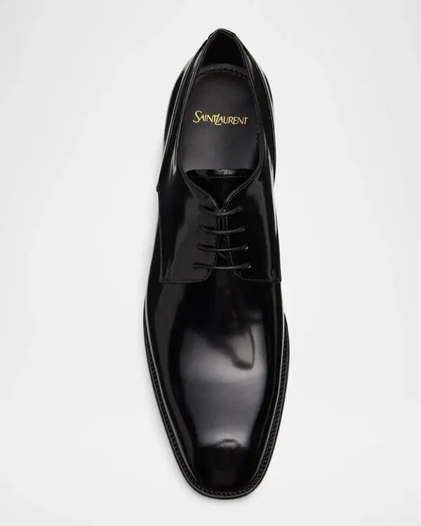 Saint Laurent Apos;s Stanton Glazed Leather Derby Shoes