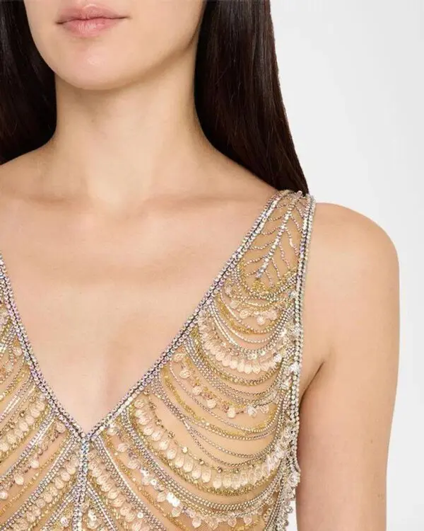 Lapointe Draped Crystal Embellished Tulle Sleeveless Top
