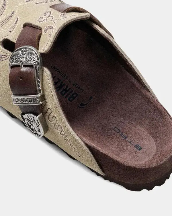 Etro X Birkenstock Boston Embroidered Suede Clogs - Khaki 5