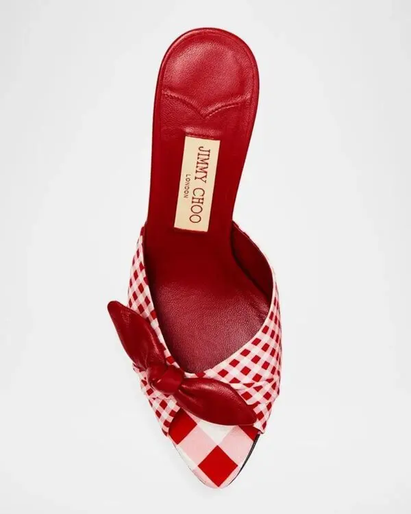 JIMMY CHOO 85mm Livi Mixed Gingham Wedge Mules