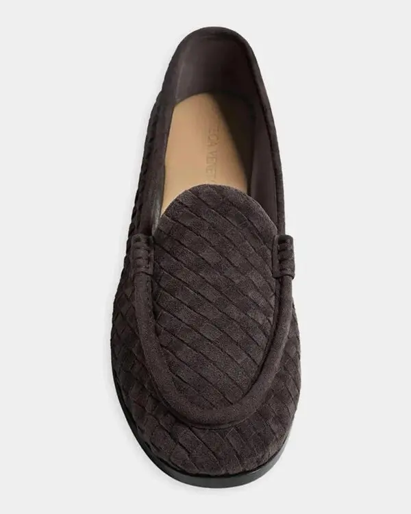 Bottega Veneta Apos;s Silenzio Intrecciato Suede Moc-toe Loafers - Brown