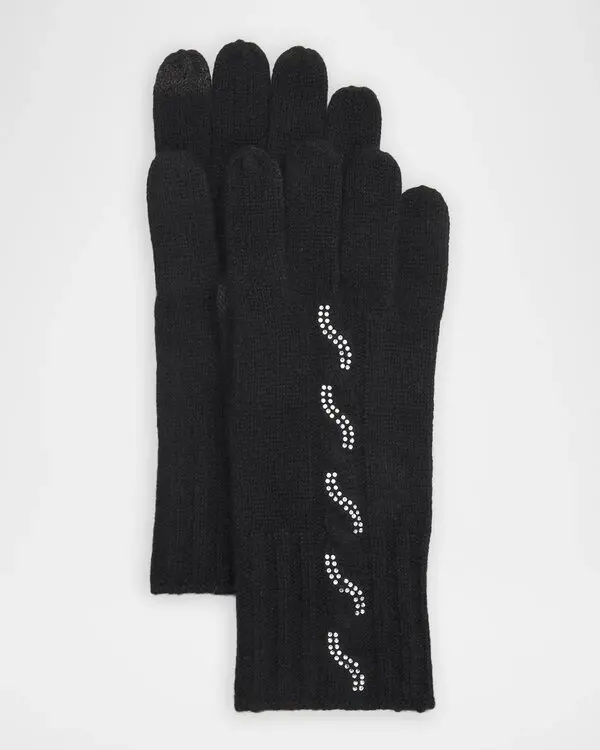 Sofia Cashmere Embellished Cashmere Touchscreen Gloves - 001blk