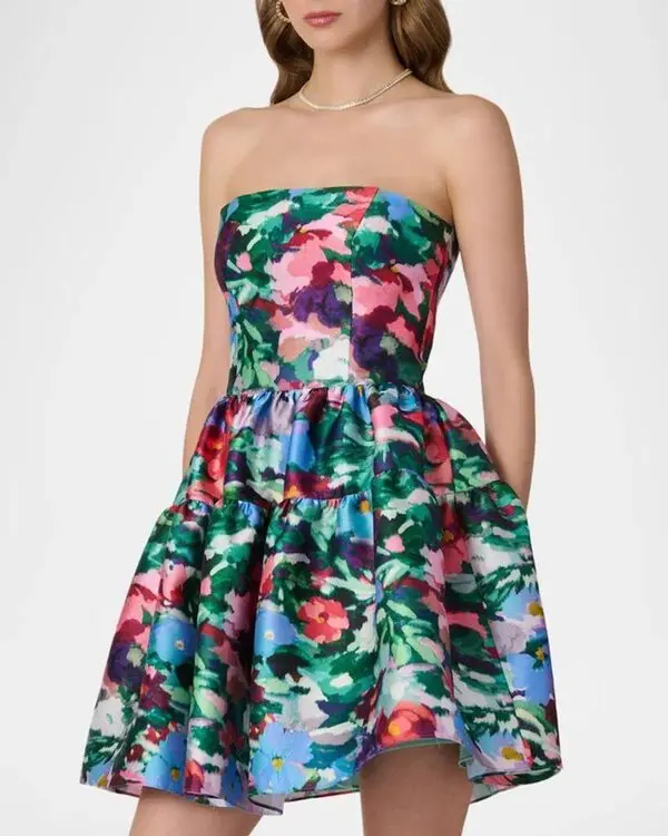 Shoshanna Kyrie Strapless Floral-print Mini Dress