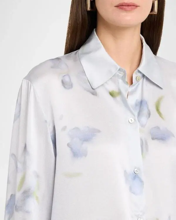 Vince Floral Blur Silk-satin Blouse