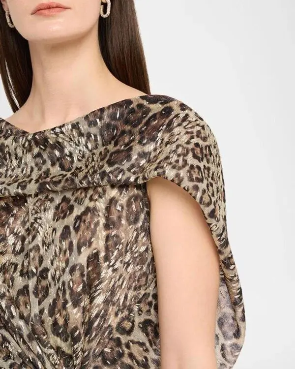 Talbot Runhof Metallic Leopard-print Draped Maxi Dress
