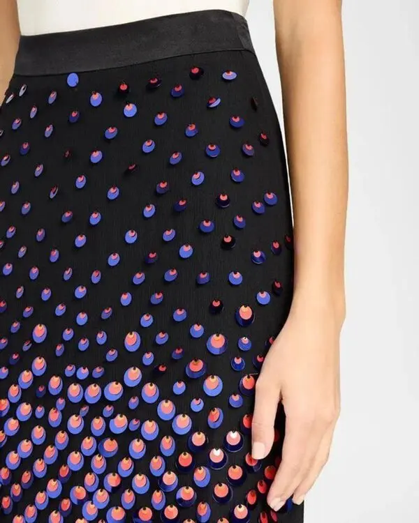 Christopher John Rogers Sequined Silk Chiffon Midi Pencil Skirt