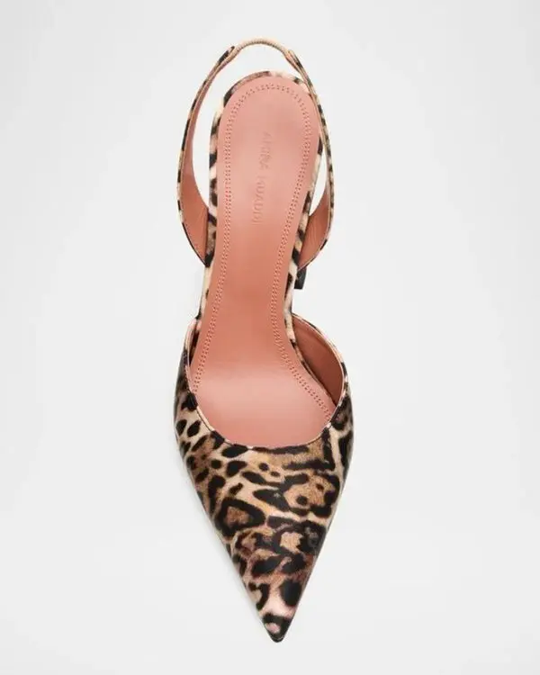 Amina Muaddi 95mm Holli Leopard-printed Satin Slingback Pumps