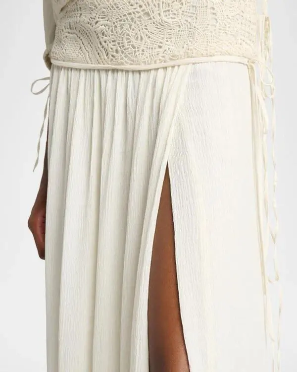 Isabel Marant Étoile Nilma Guipure Lace Crinkle Silk Midi Balloon Skirt - Ecru