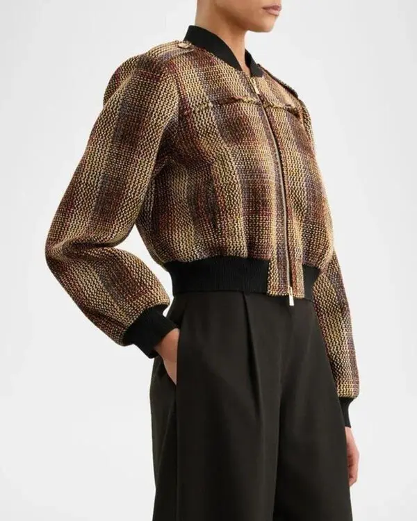 TOCCIN Pierce Plaid Tweed Bomber Jacket - Fig Multi
