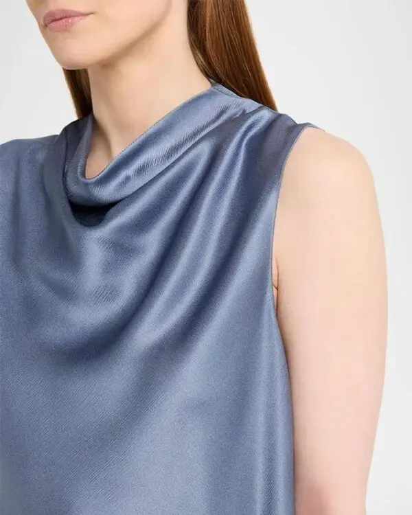 Vince Cropped Satin Cowl-neck Top - Azul