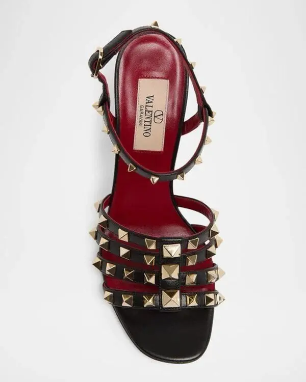 Valentino Garavani 100mm Rockstud Leather Ankle-strap Sandals - Nero