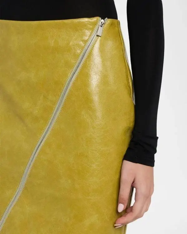 TOCCIN Verena Asymmetric Faux Leather Pencil Skirt - Acid