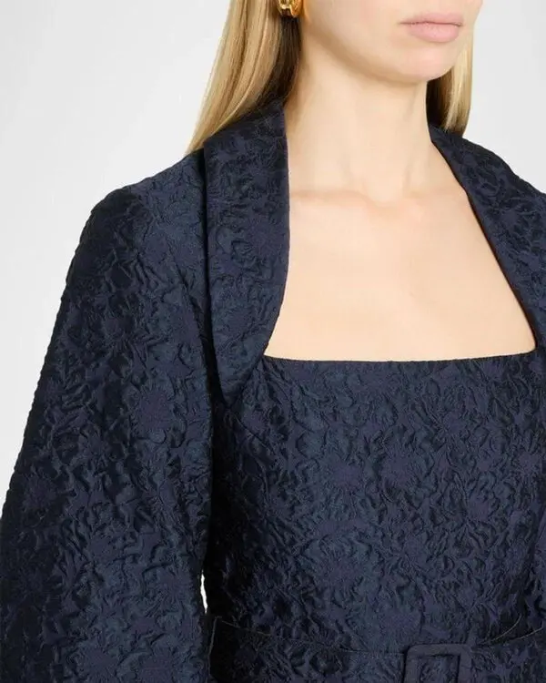 Badgley Mischka Jacquard Cocktail Midi Dress - Navy