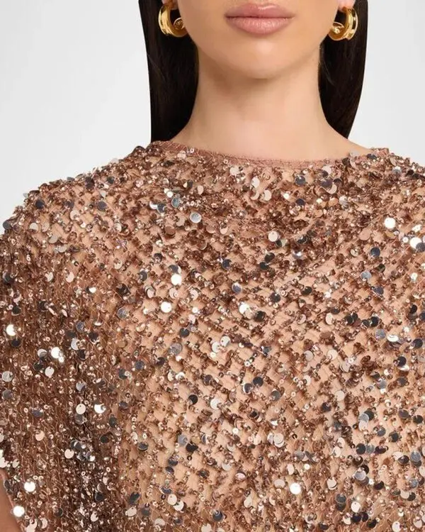 Lapointe Sequined Net Mesh Cap-sleeve Top