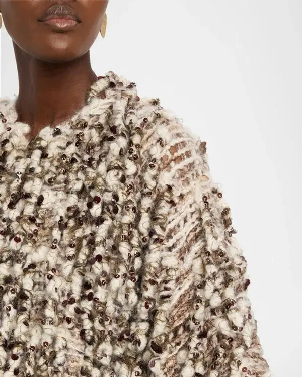 Brunello Cucinelli Embellished Curly Mohair Cape - Pear
