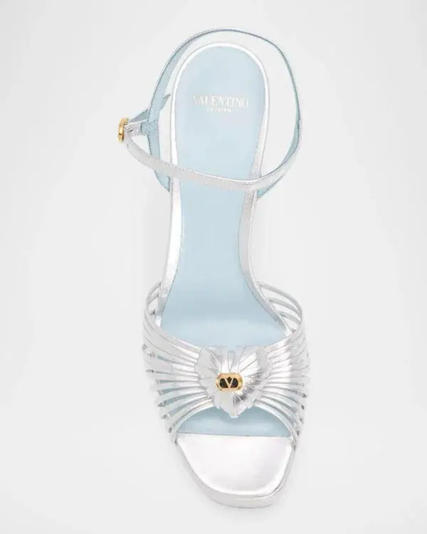 Valentino Garavani 115mm Coeur Royal Metallic Leather Platform Sandals