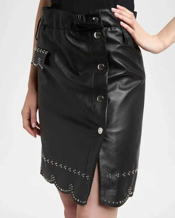 Marni Embellished Leather Button-front Mini Skirt - Black