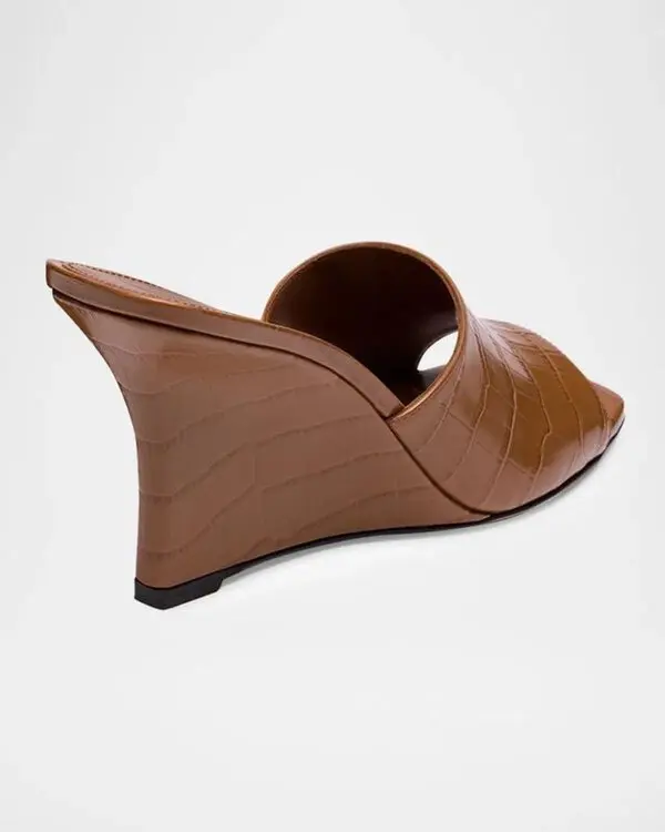 STUART WEITZMAN 85mm Vinnie Croc-embossed Leather Wedge Mules