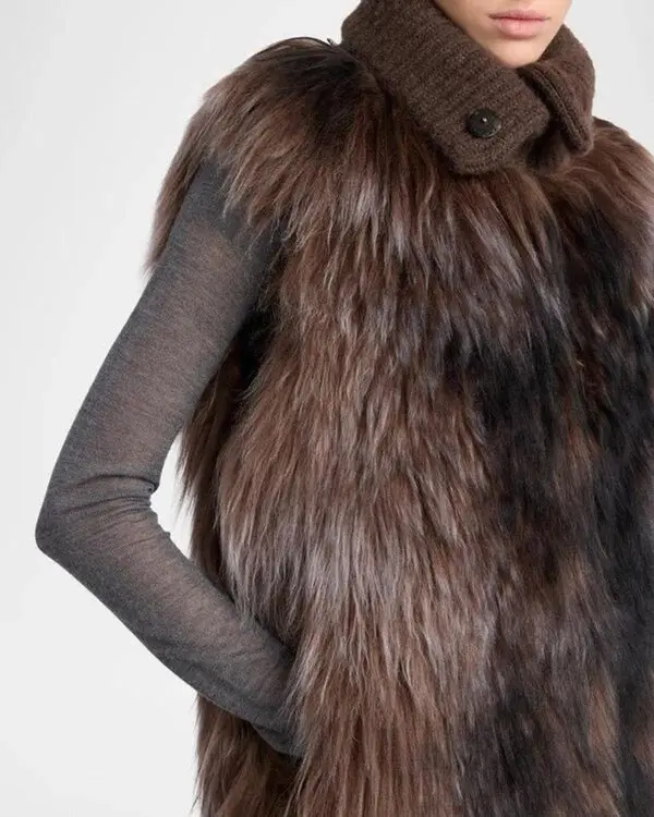 Giorgio Armani Shearling Vest With Knit Collar