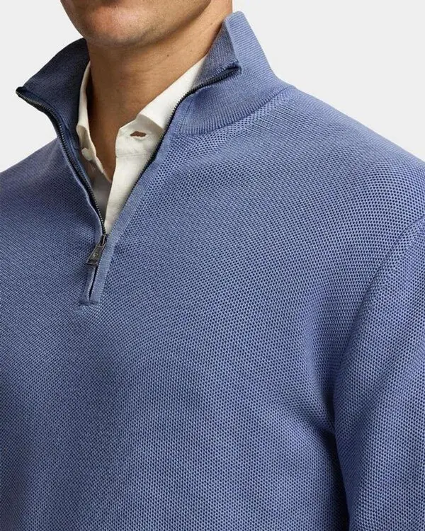Ralph Lauren Purple Label Apos;s Piqué-knit Wool Quarter-zip Sweater - Soft Blue