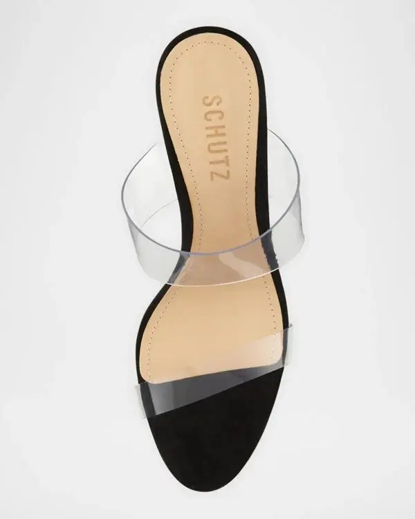 Schutz Ariella Strappy See-through Vinyl Slide High-heel Sandals - Black