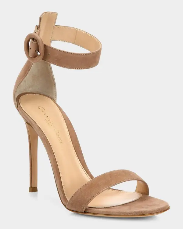 GIANVITO ROSSI Portofino Suede Sandals - Praline