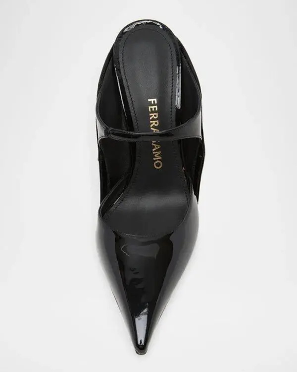 FERRAGAMO 95mm Jasir Patent Leather Mule Pumps