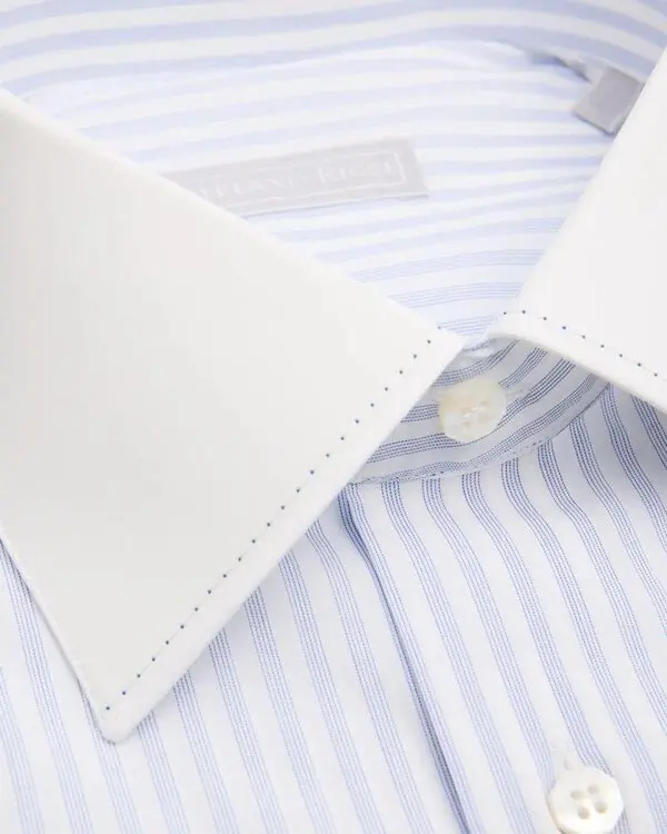 Stefano Ricci Apos;s Contrast Collar And Cuff Cotton Stripe Dress Shirt - Light Blue