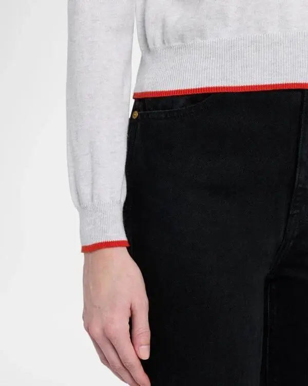 Autumn Cashmere Crewneck Lobster Cotton Knit Sweater - Platinum/v