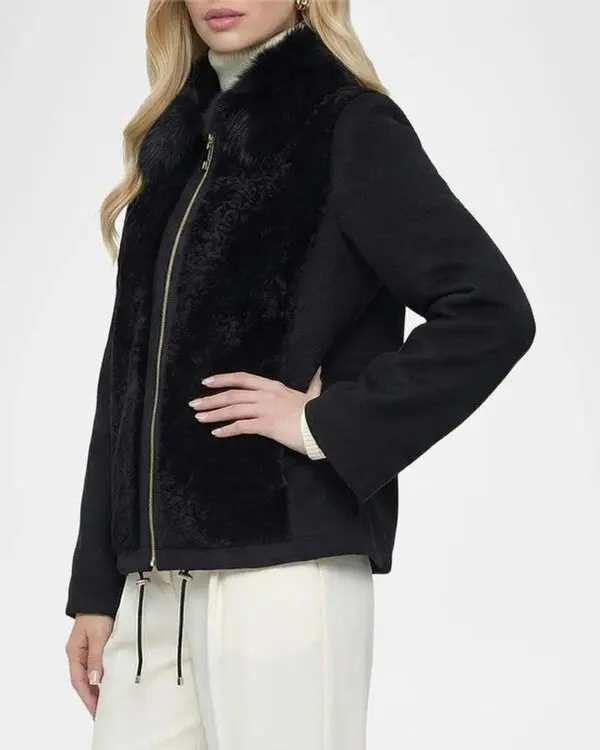 Gorski Wool Jacket With Shearling Front And Collar - Black