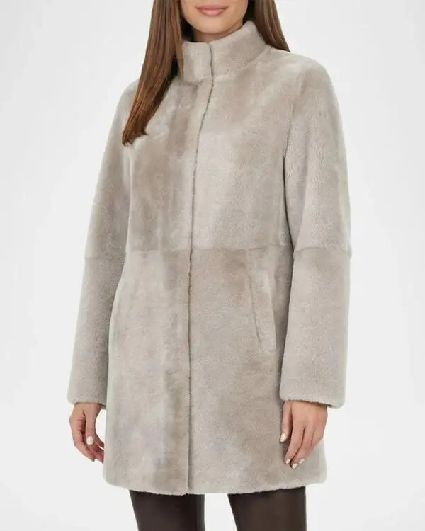 Gorski Merino Lamb Shearling Stroller Coat - Sand