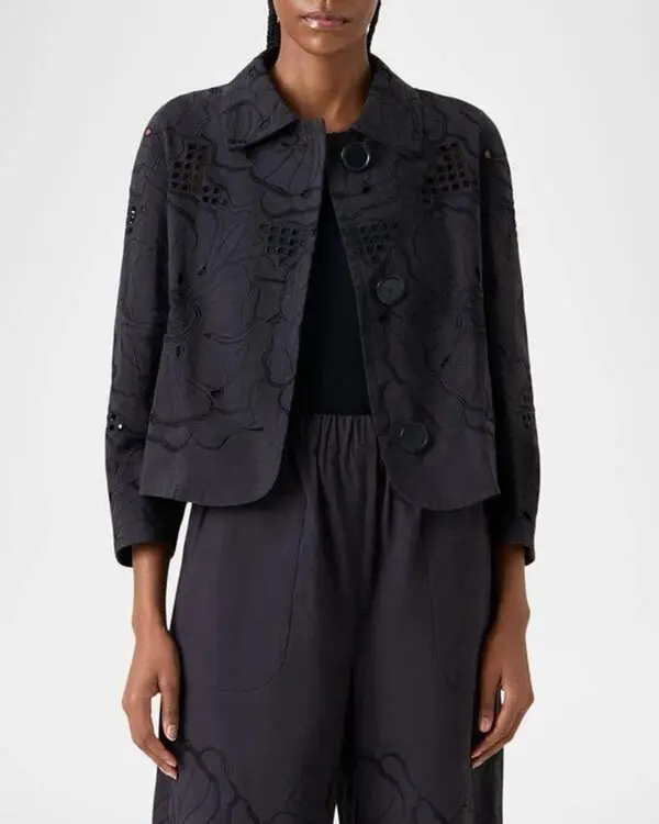 Akris Flower Eyelet Jacket In Cotton Poplin - Black