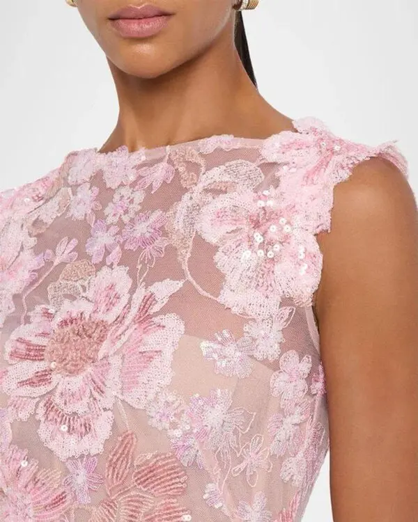 BRONX BANCO Ellie Sleeveless Sequin Floral Column Gown
