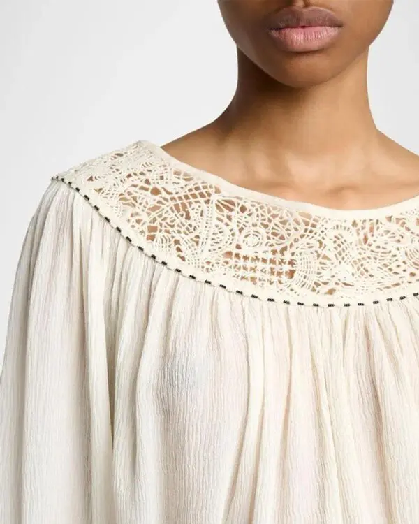 Isabel Marant Étoile Nelida Guipure Lace-trim Silk Gauze Drawstring Blouse