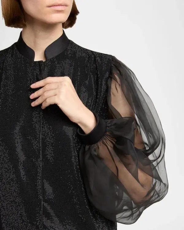 Giorgio Armani Embellished Balloon-sleeve Silk Shirt