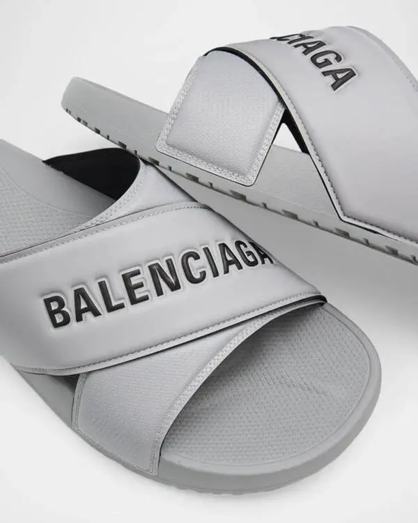 Balenciaga Apos;s Sporty Pool Slide Sandals - Grey
