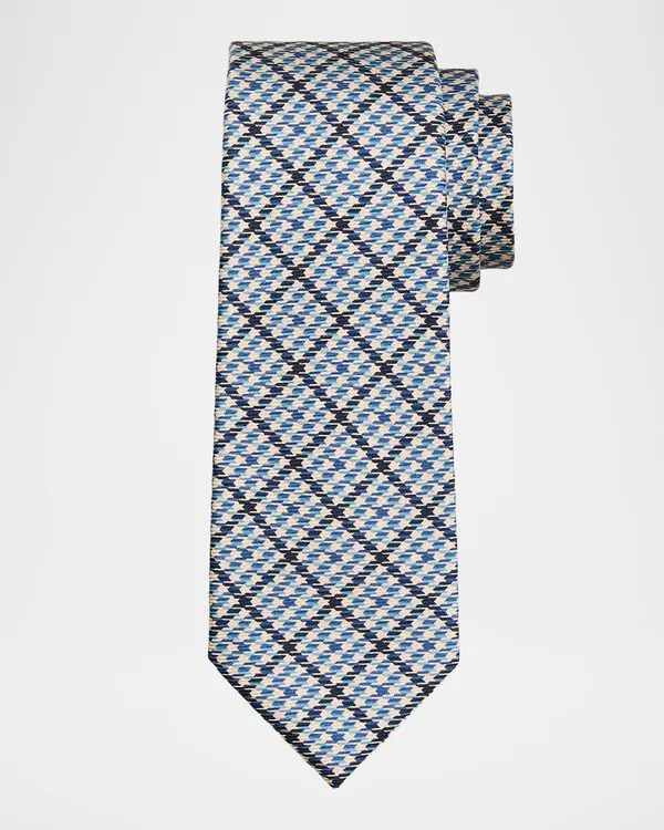 Kiton Apos;s Silk Houndstooth Check 7-fold Tie