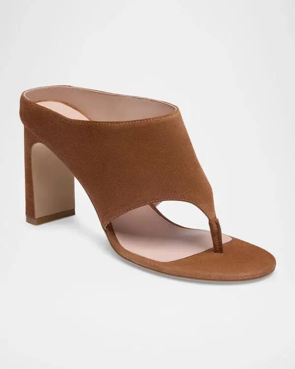 STUART WEITZMAN 85mm Babette Suede Thong Sandals - Doe
