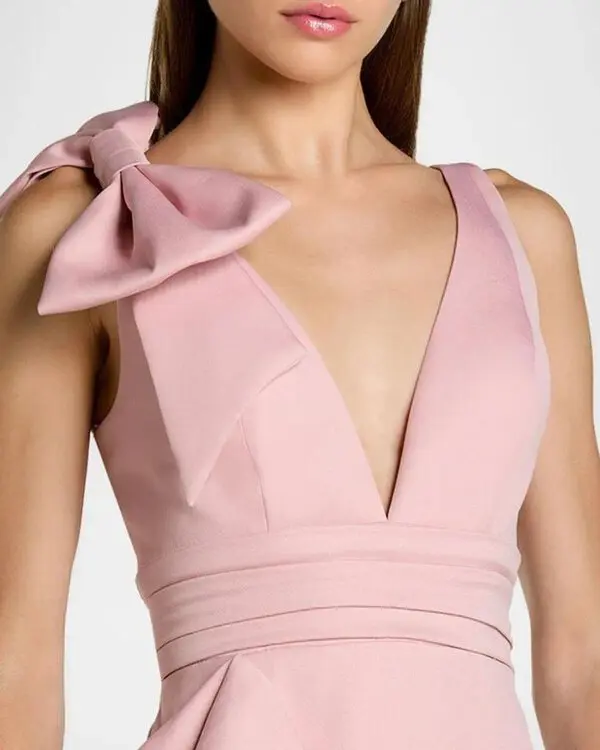 Mac Duggal Plunging High-low Ruffle Crepe Gown - Blush
